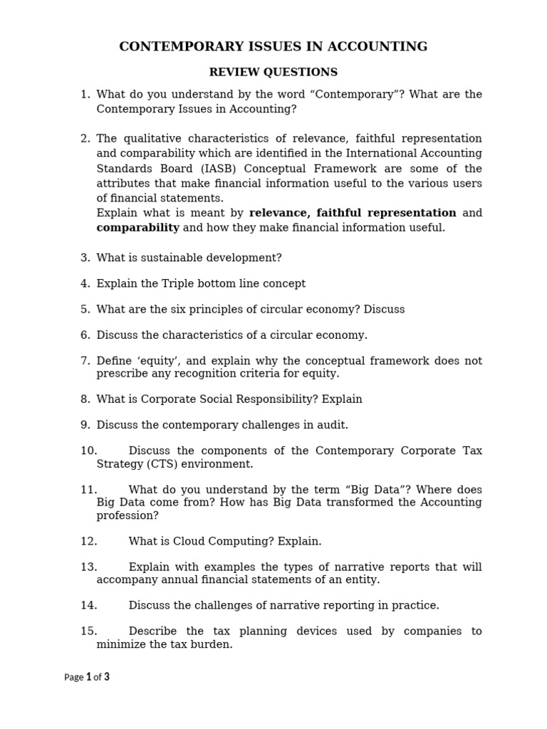 Review Questions For Contemporary Issues in Accounting - February 2025 ...
