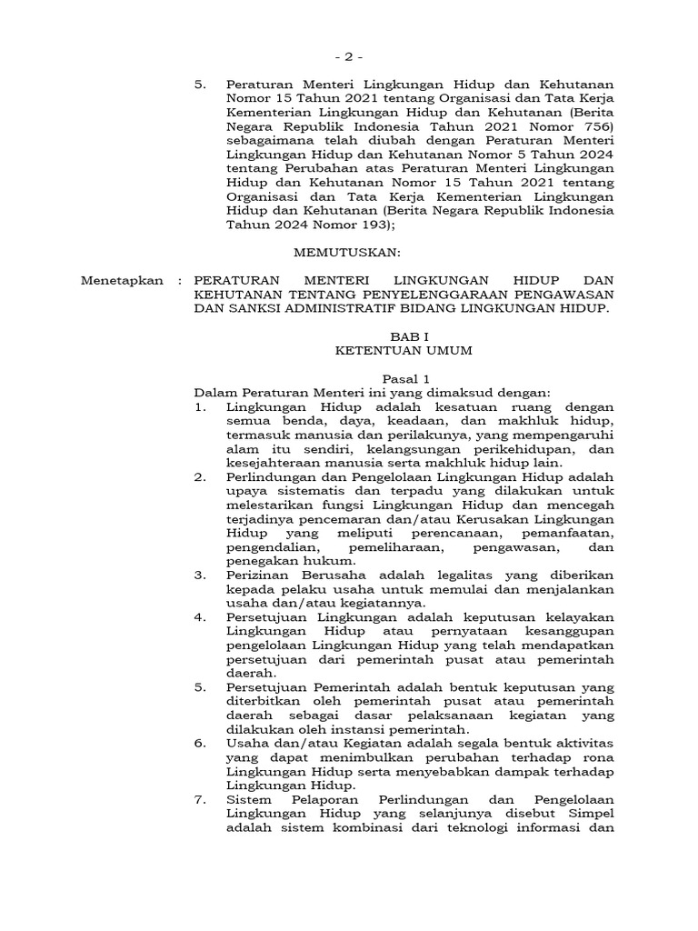 PERMEN LHK - 14 - 2024 PENGAWASAN DAN SANKSI ADMINISTRATIF - Part2 | PDF