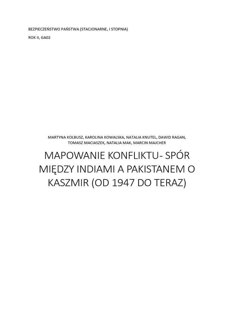 Mapowanie Konfliktu (DR Zdeb) - Spór Indii Z Pakistanem o Kaszmir | PDF
