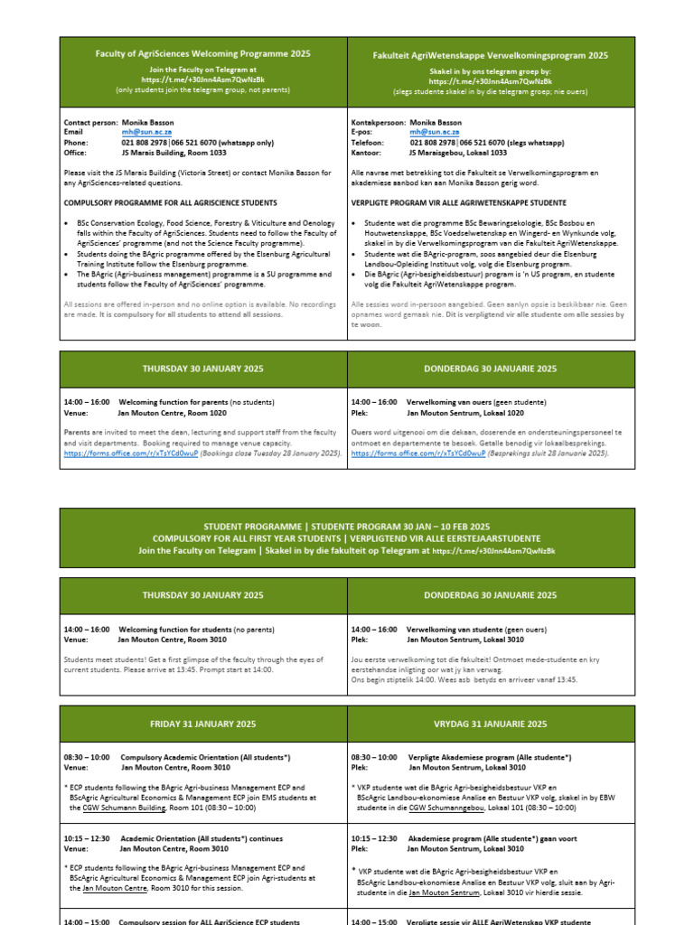 AgriSciences Welcoming Programme | PDF