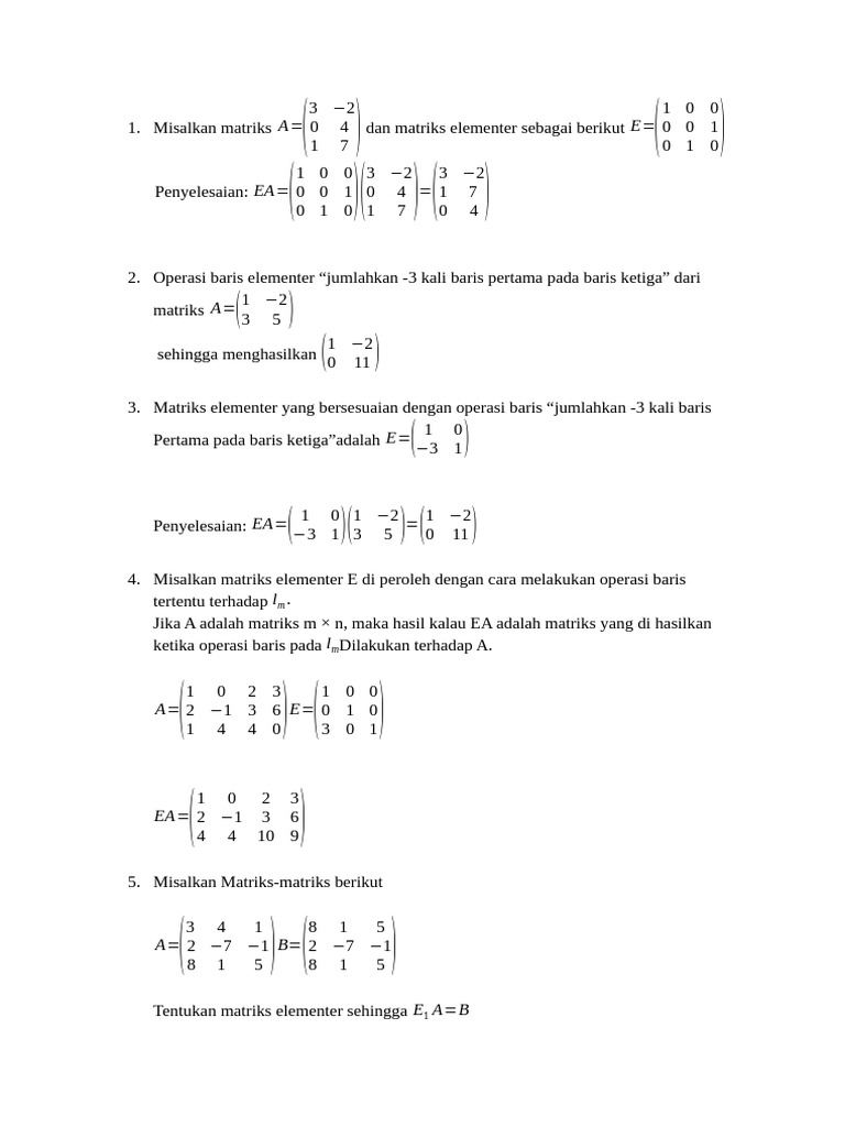 Operasi Baris Elementer pada Matriks | PDF