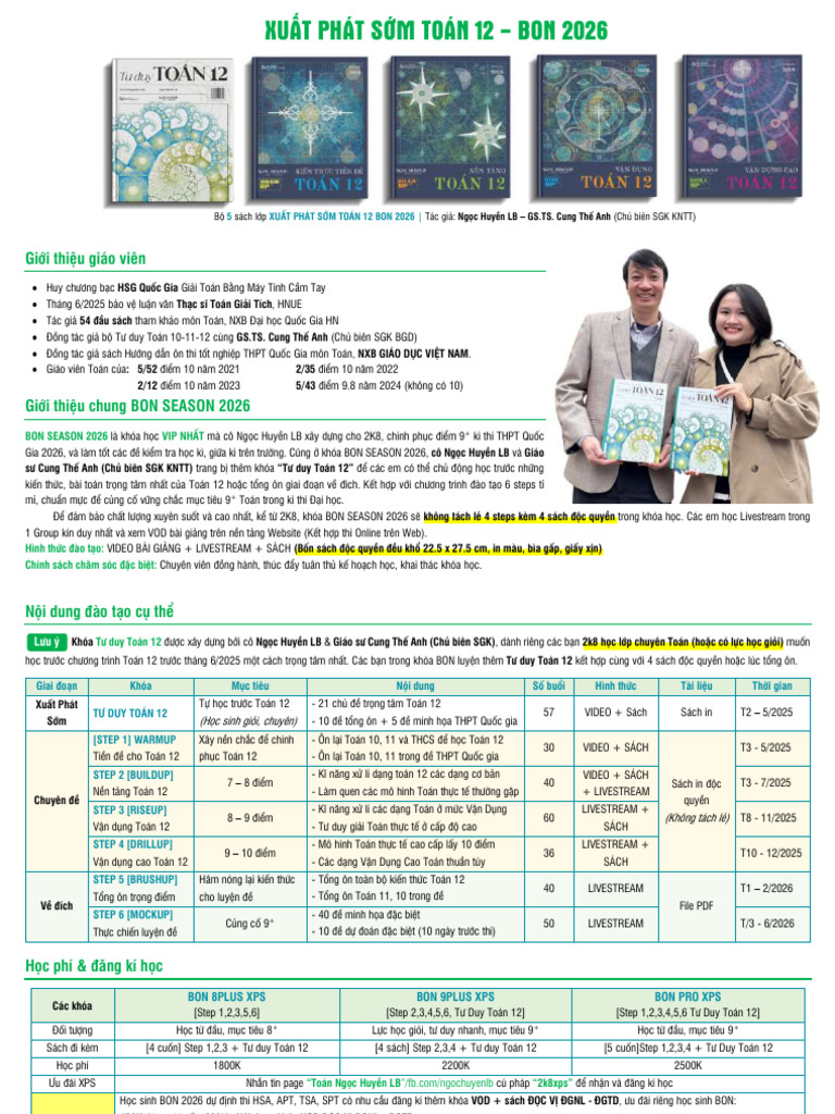 Xuất Phát Sớm Toán 12 cho 2K8 BON 2026 | PDF