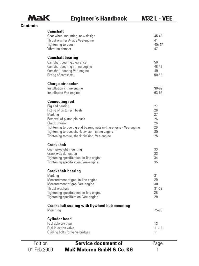 MaK M32 L-VEE Engine Handbook | PDF | Nut (Hardware) | Valve