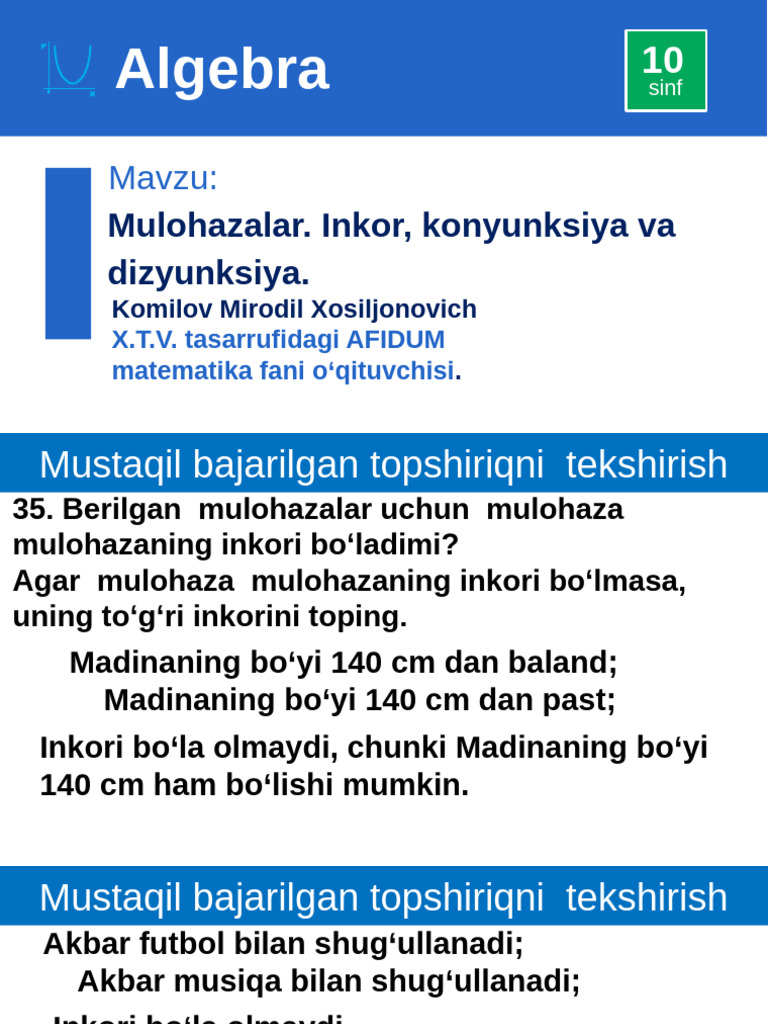 10 Sinf Algebra 6-Dars.+ | PDF