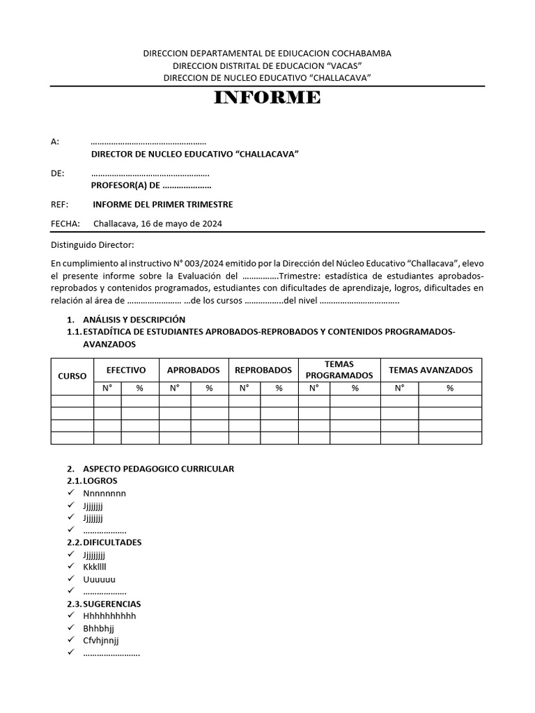 Modelo de Informe Trimestral | PDF
