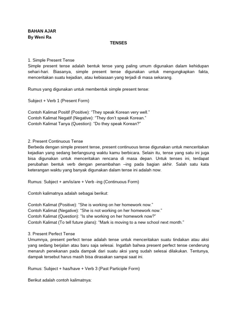 Bahan Ajar Tenses Weni Ra | PDF