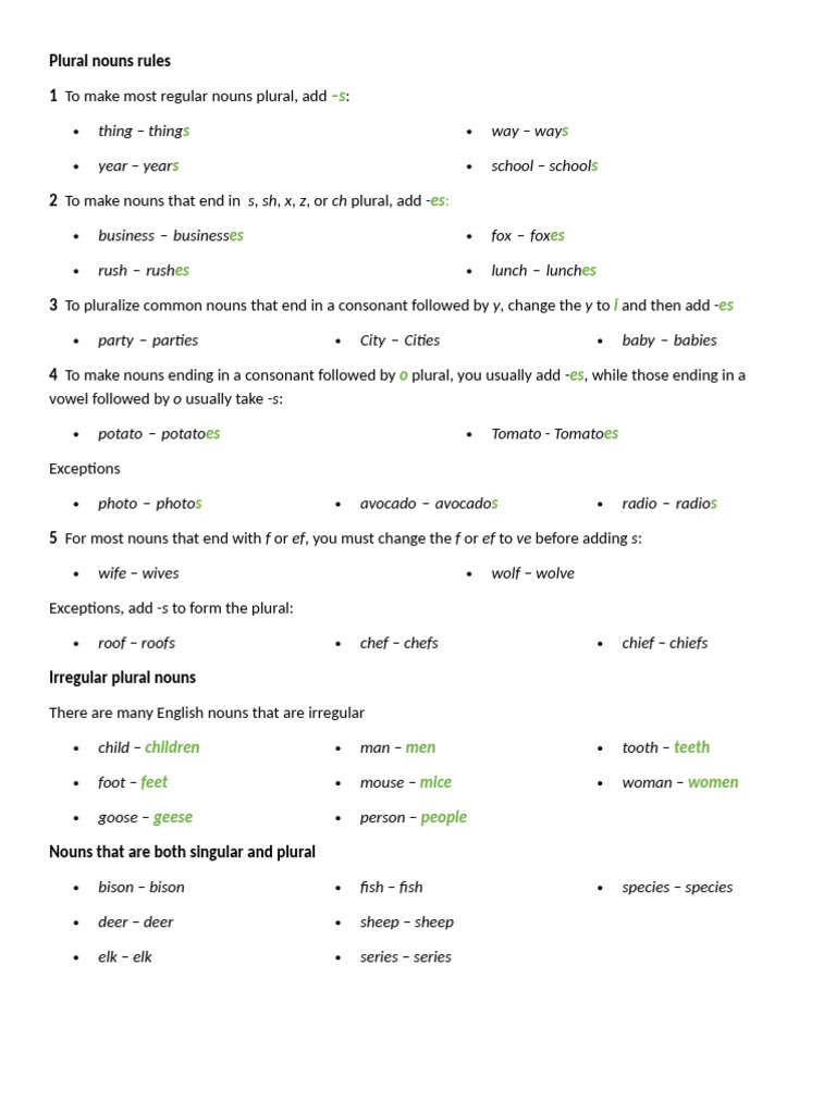 Rules for Plural Nouns Explained | PDF