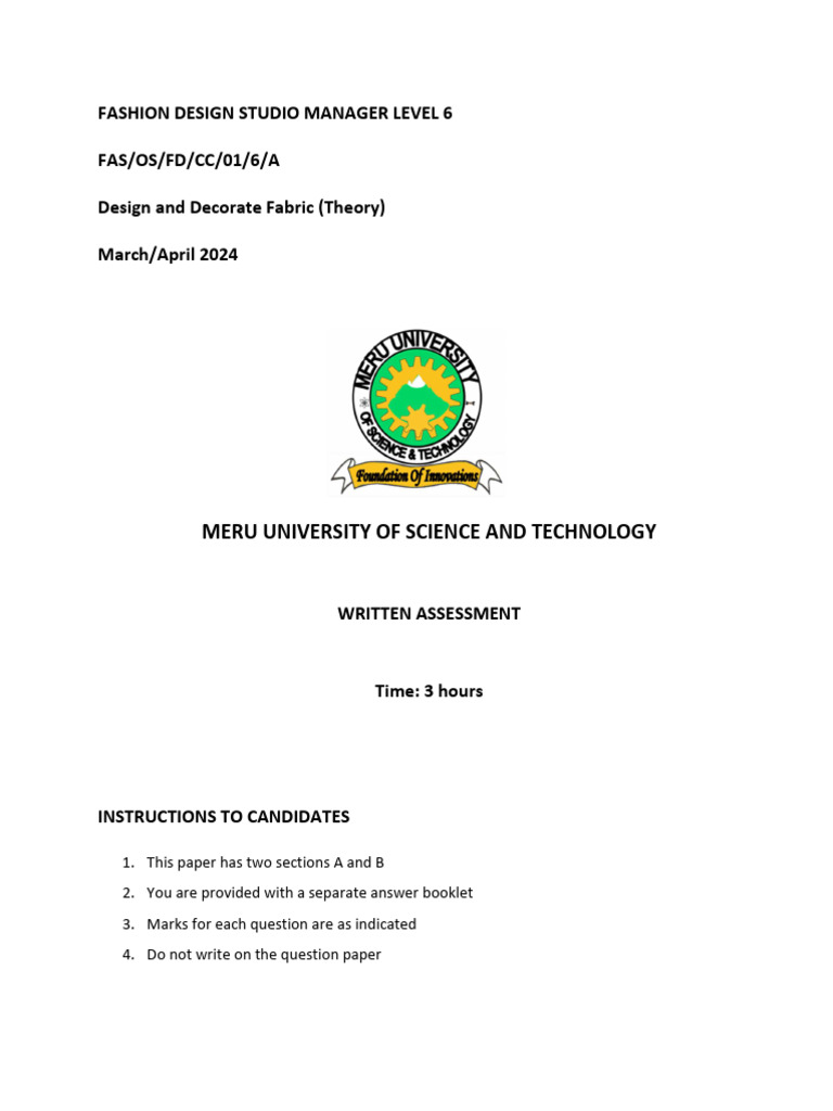 Fabric Design and Decoration Exam Guide | PDF | Textiles | Clothing