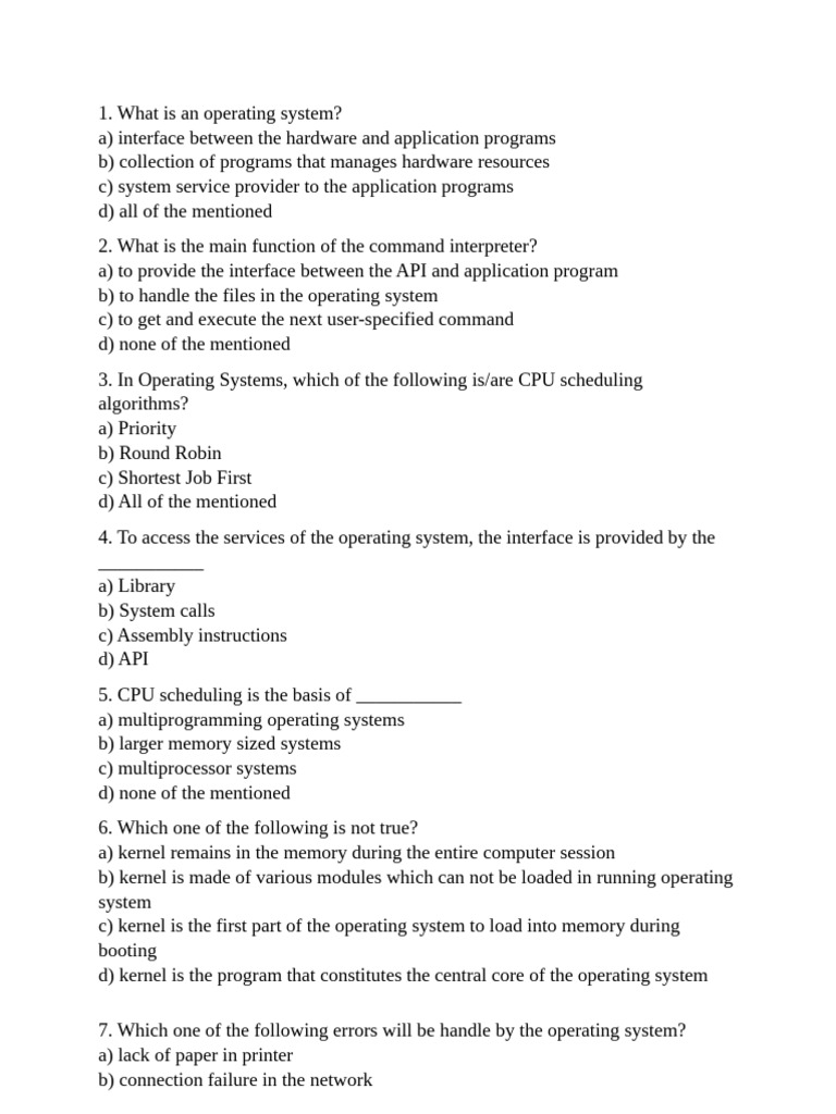 Operating System MCQS | PDF | Operating System | Kernel (Operating System) Operating System MCQS | PDF | Operating System | Kernel (Operating System)