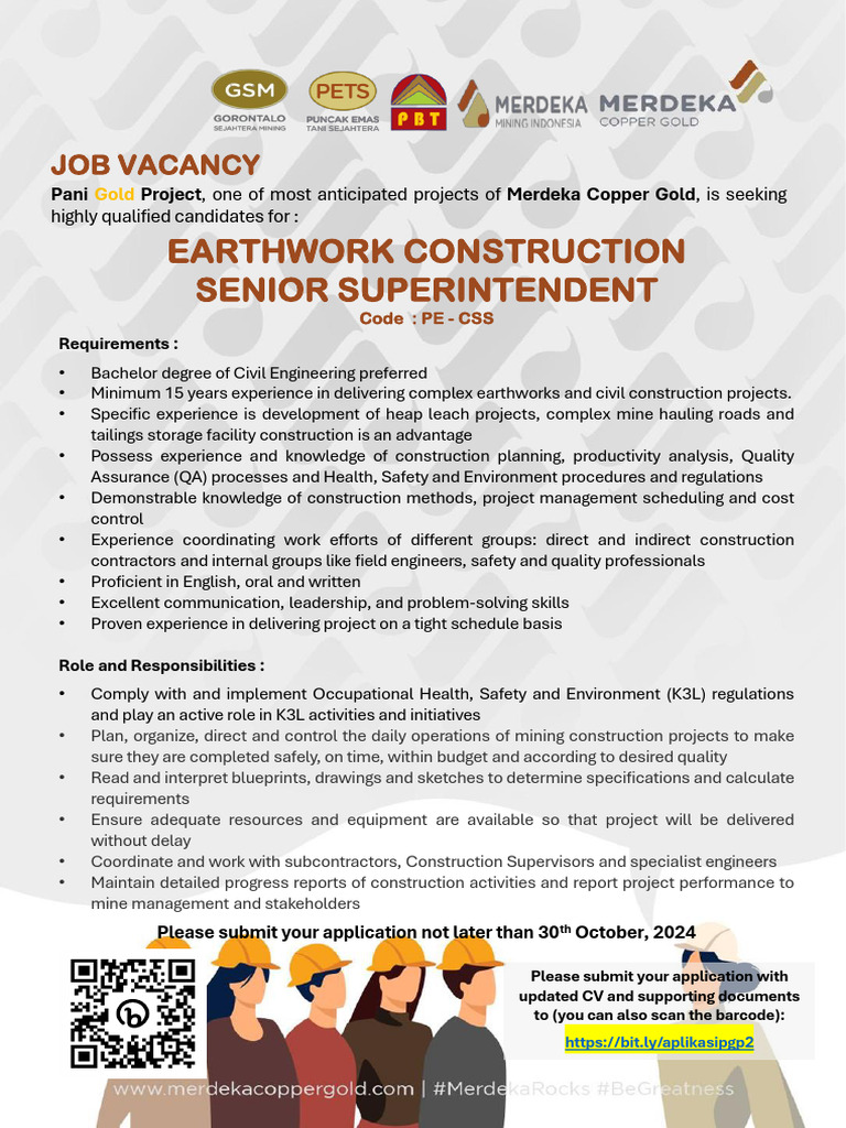 Earthwork Construction Senior Superintendent | PDF | Business