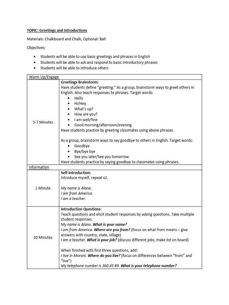 Greetings and Introducing Yourself | PDF | Language Mechanics ...