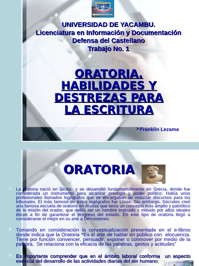 4 Oratoria, Habilidades y Destrezas | PDF | Hablar en público ...