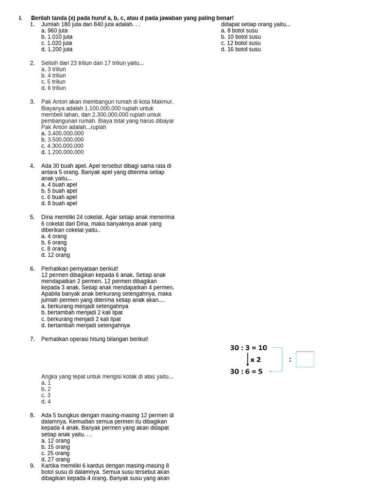 Soal SAS 1 MTK Kelas 4 | PDF