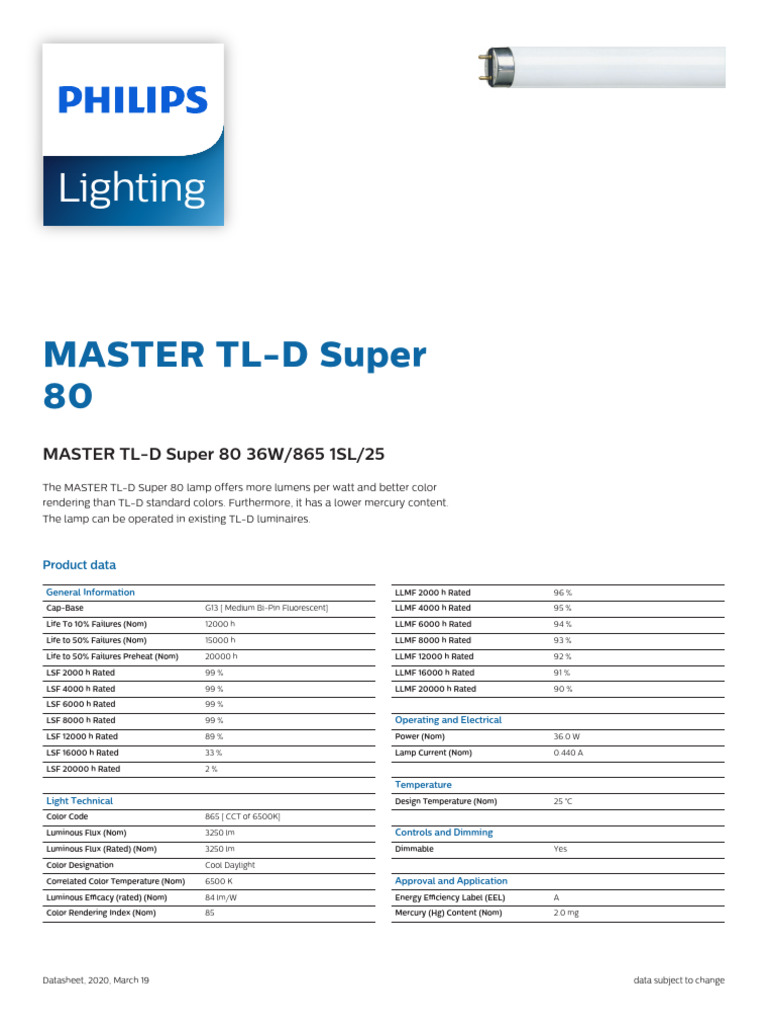 Lighting Lighting: Master TL-D Super 80 | PDF | Electrodynamics ...