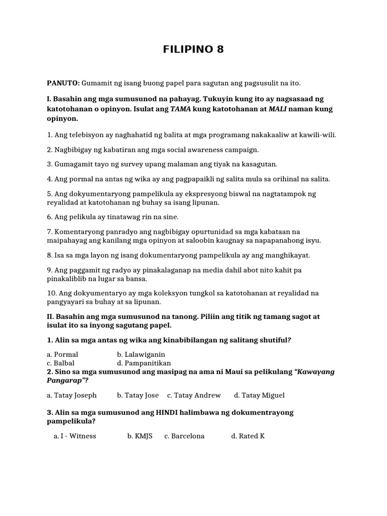 Summative (Fil.8) 3RD Grading | PDF