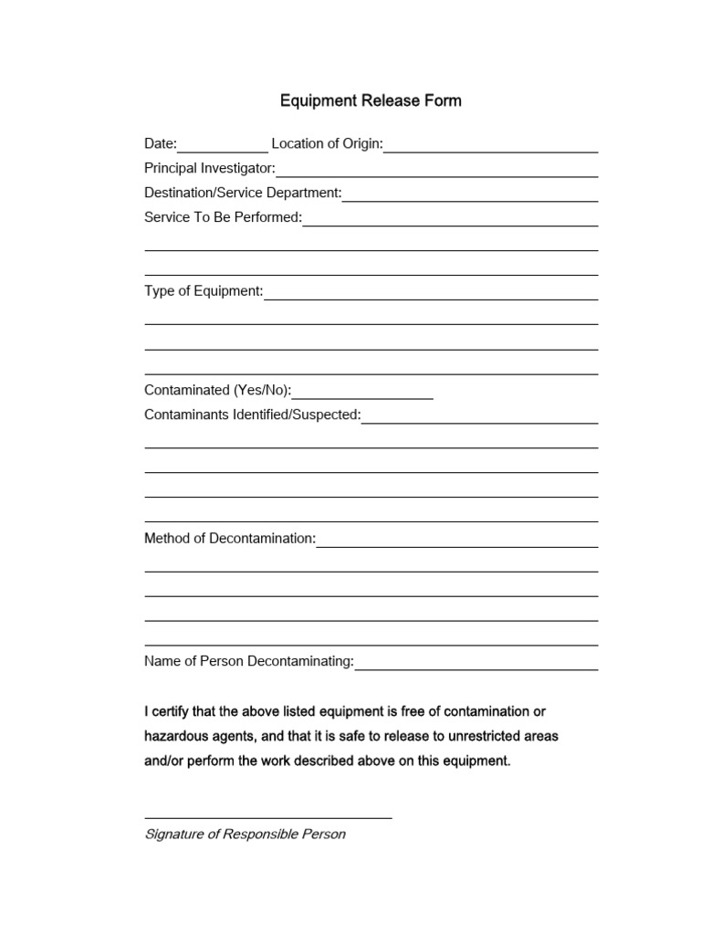 Equipment Release Form Pdf