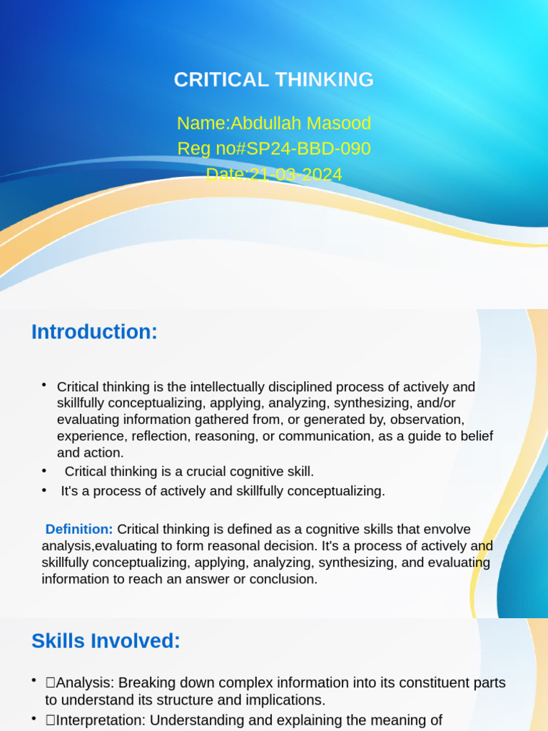 Critical Thinking - Slides (Ict) | PDF | Critical Thinking | Thought