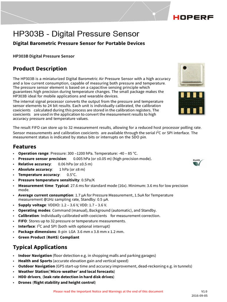 4. HP303B | PDF | Pressure Measurement | Sensor
