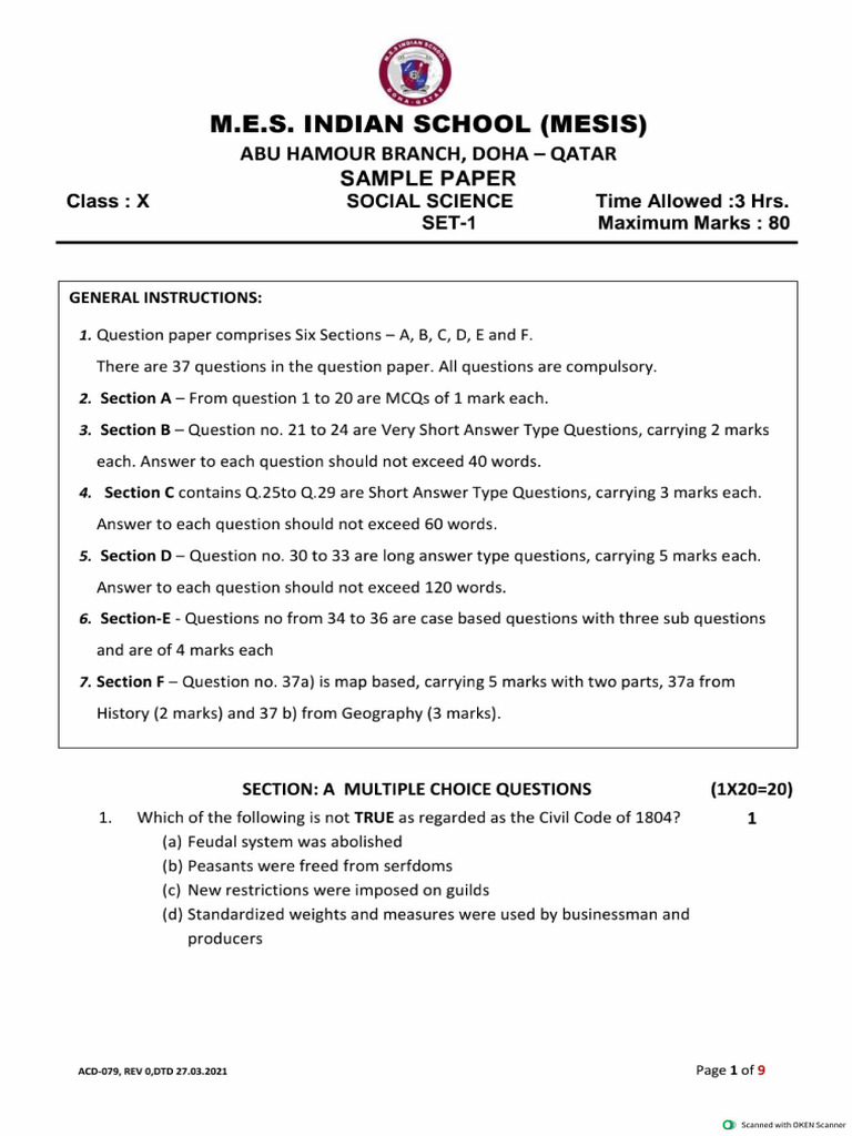 G10-Ss-Qp-Sample Paper - Set - 1 (2024-2025) | PDF | Printing | Johannes Gutenberg