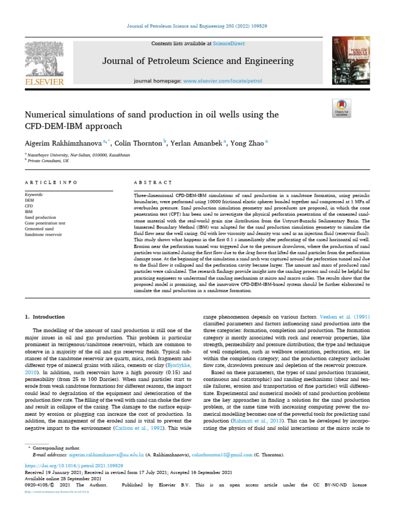 Numerical Simulations of Sand Production in Oil Wells Using The CFD-DeM ...