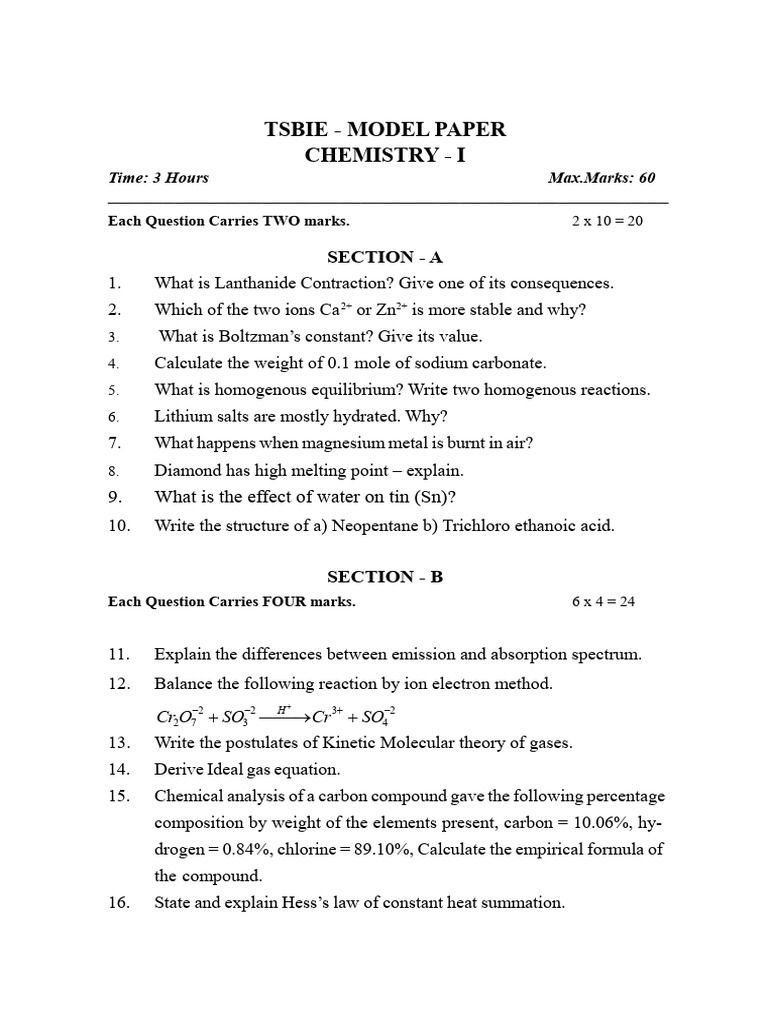 Chemistry EM Paper 1 | PDF | Chemical Reactions | Chemistry