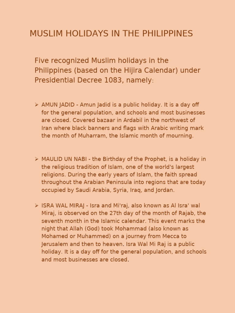 Recognized Muslim Holidays in the Philippines | PDF