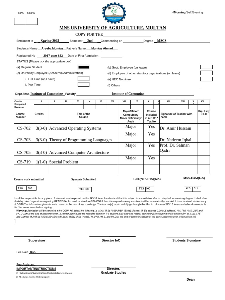GS-10 Spring 2025 (MSCS 2nd) | PDF | Vocational Education | Academia