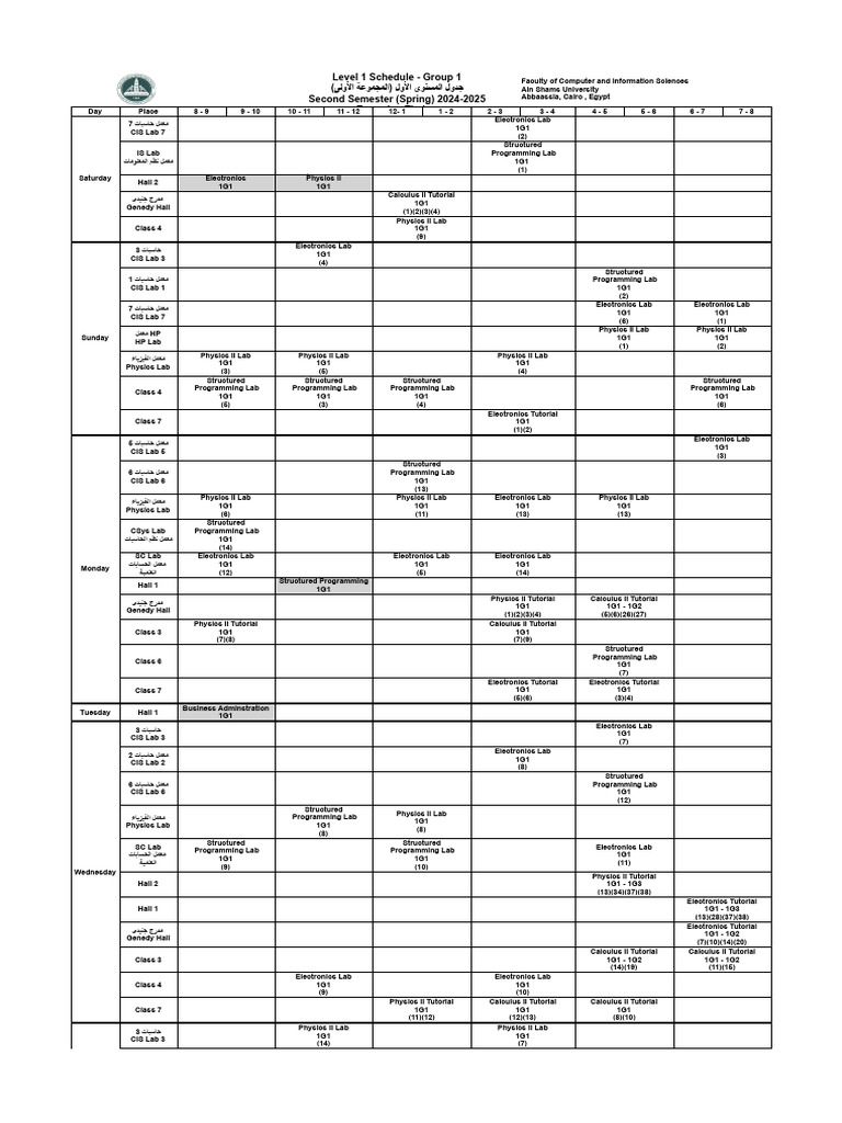 (V2) (Spring) Lectures - Labs 2024-2025 - 1G1 | PDF
