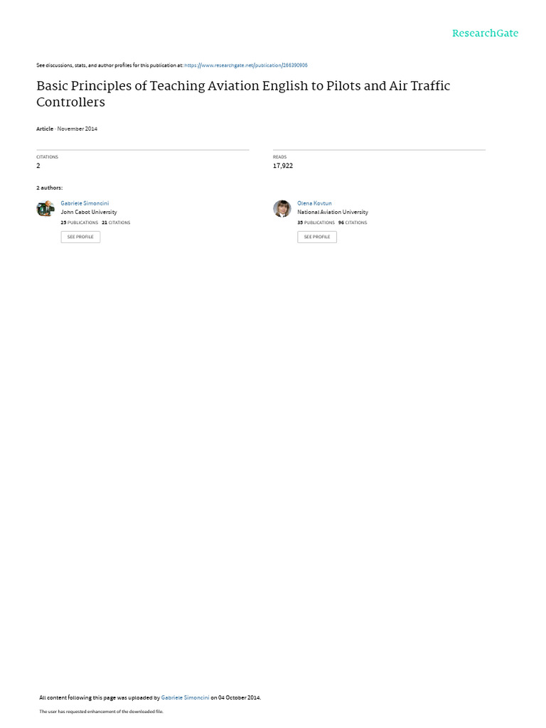 Basic Principles of Teaching Aviation English To Pilots and Air Traffic ...