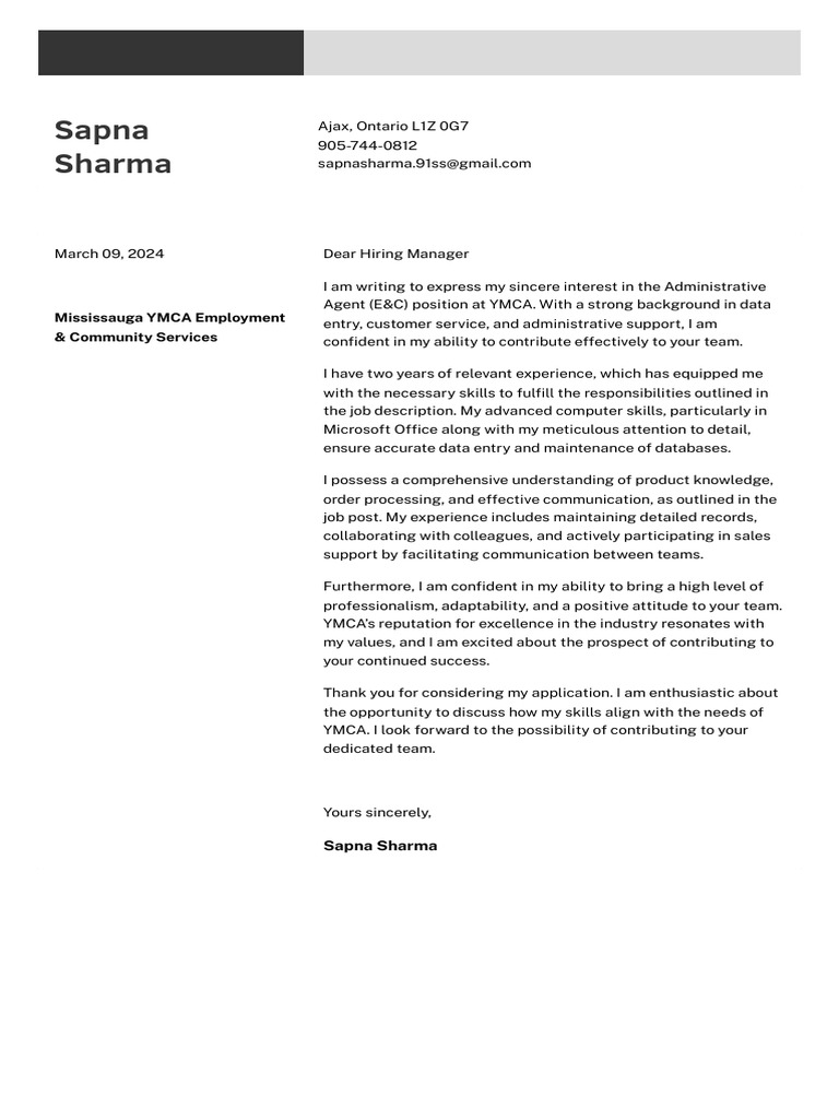 Cover Letter Example for Canada | PDF