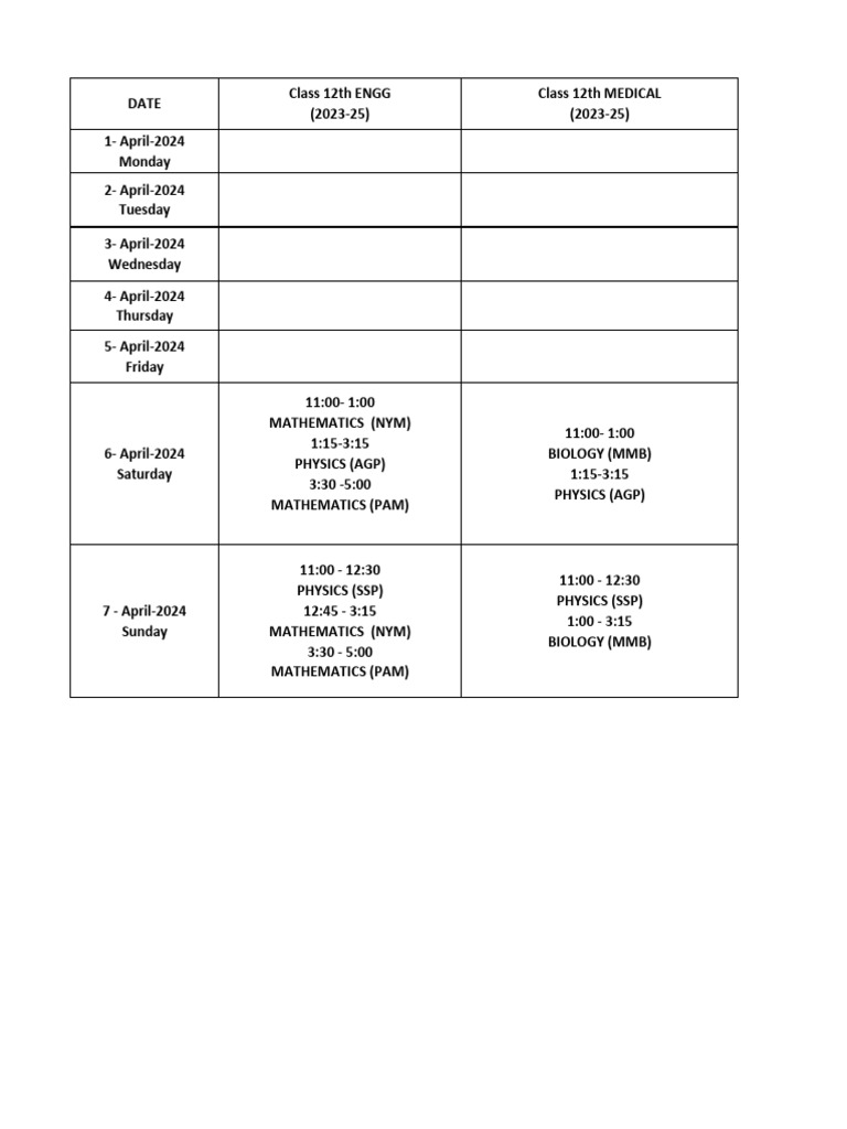 Class 12th Exam Schedule 2024 | PDF