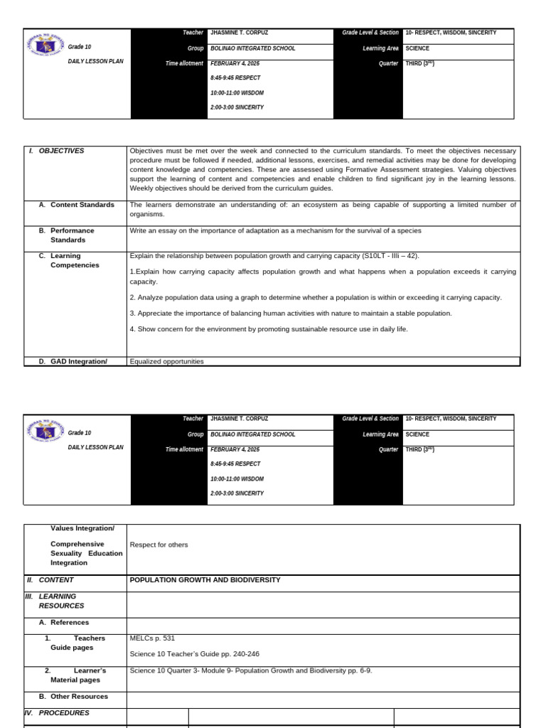 DLP-Population Growth and Biodiversity | PDF | Learning | Ecosystem