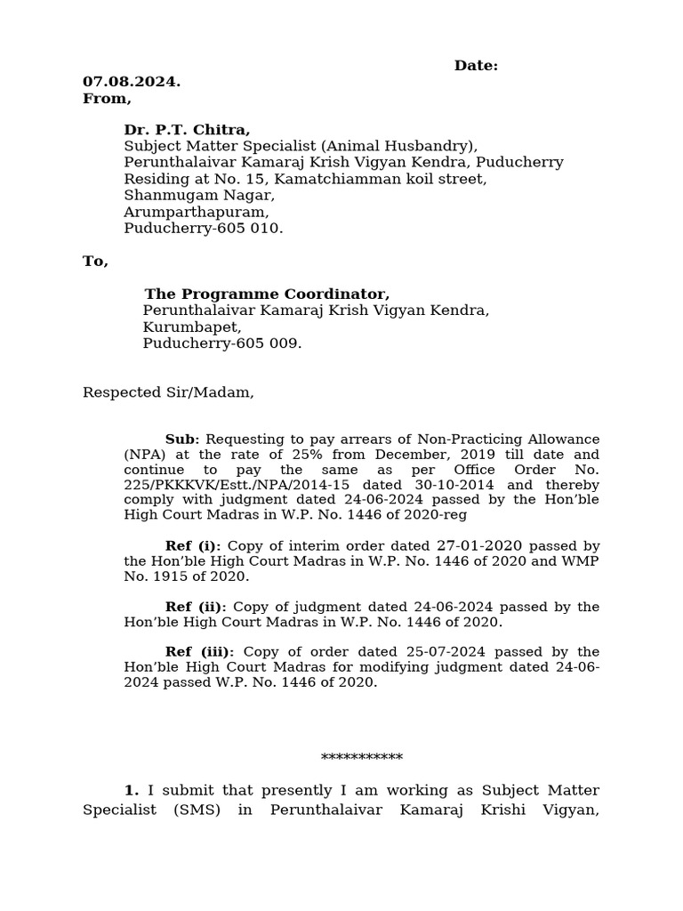 Request for Arrears of Non-Practicing Allowance | PDF | Mandamus ...