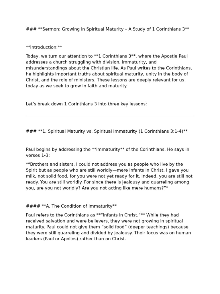 Spiritual Maturity in 1 Corinthians 3 | PDF | First Epistle To The ...
