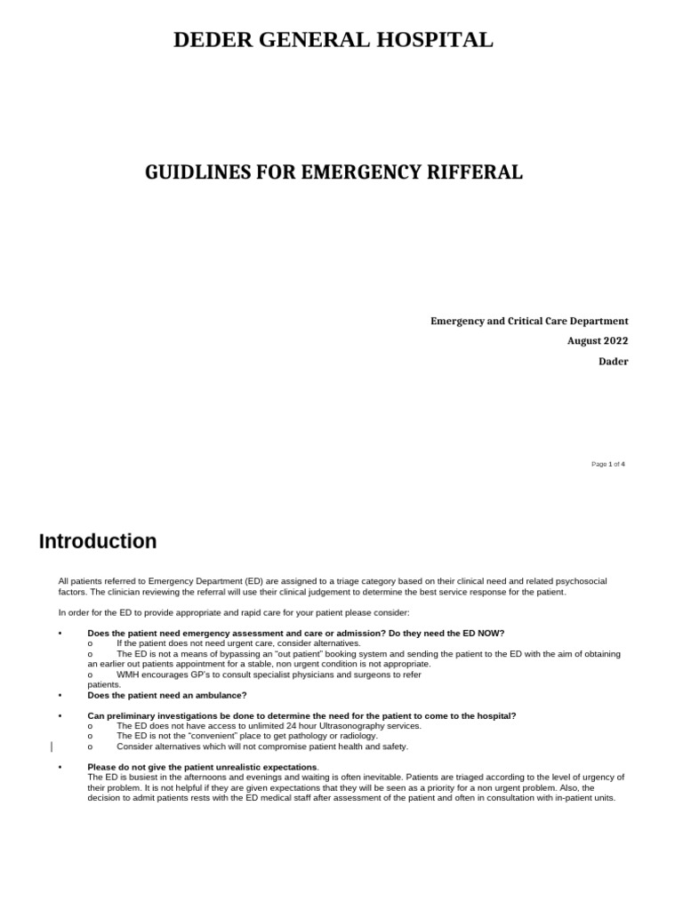 WMH Emergency Department Referral Guidelines - FINAL 1 | PDF ...