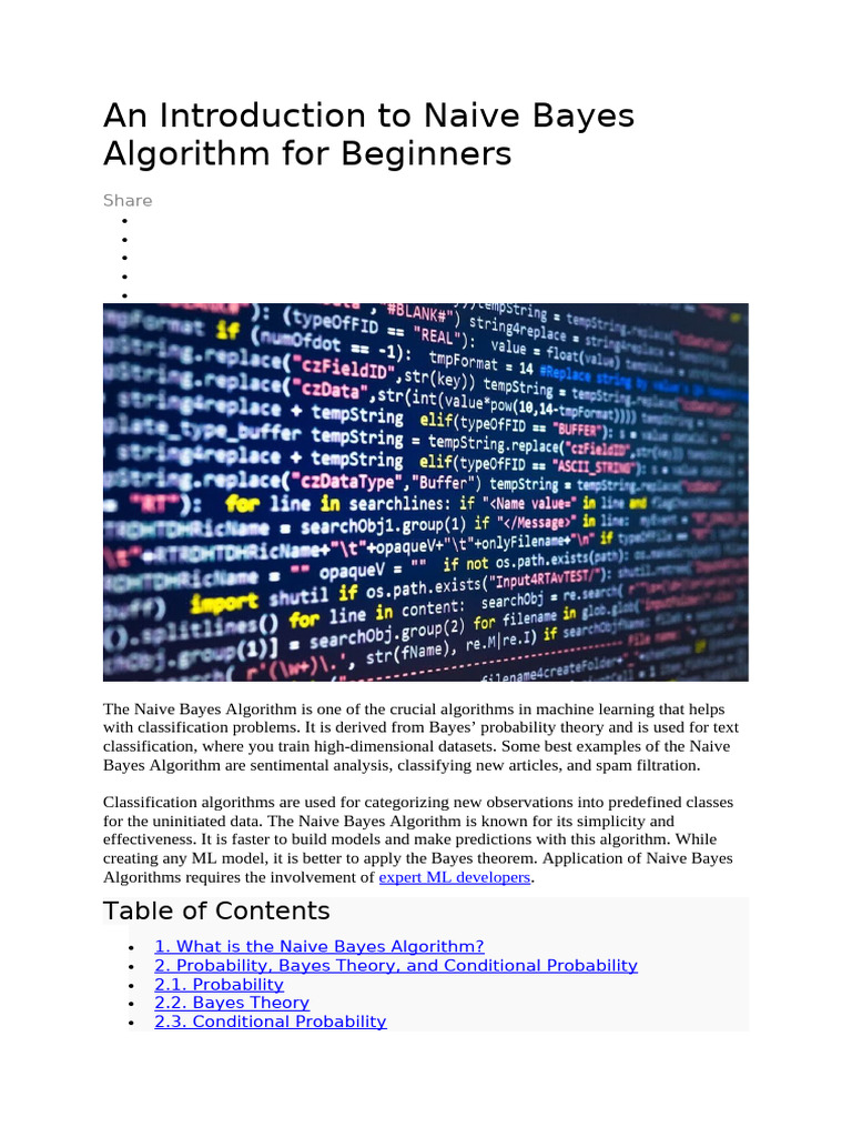 An Introduction To Naive Bayes Algorithm For Beginners Pdf Statistical Classification