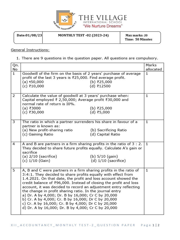 MT2 - QP - Xii - Act - Benedict Renson | PDF | Goodwill (Accounting) | Financial Services