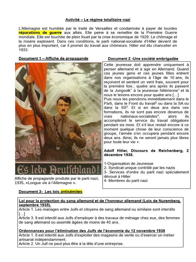 Activité – Le Régime Totalitaire Nazi | PDF | Allemagne nazie | Parti nazi