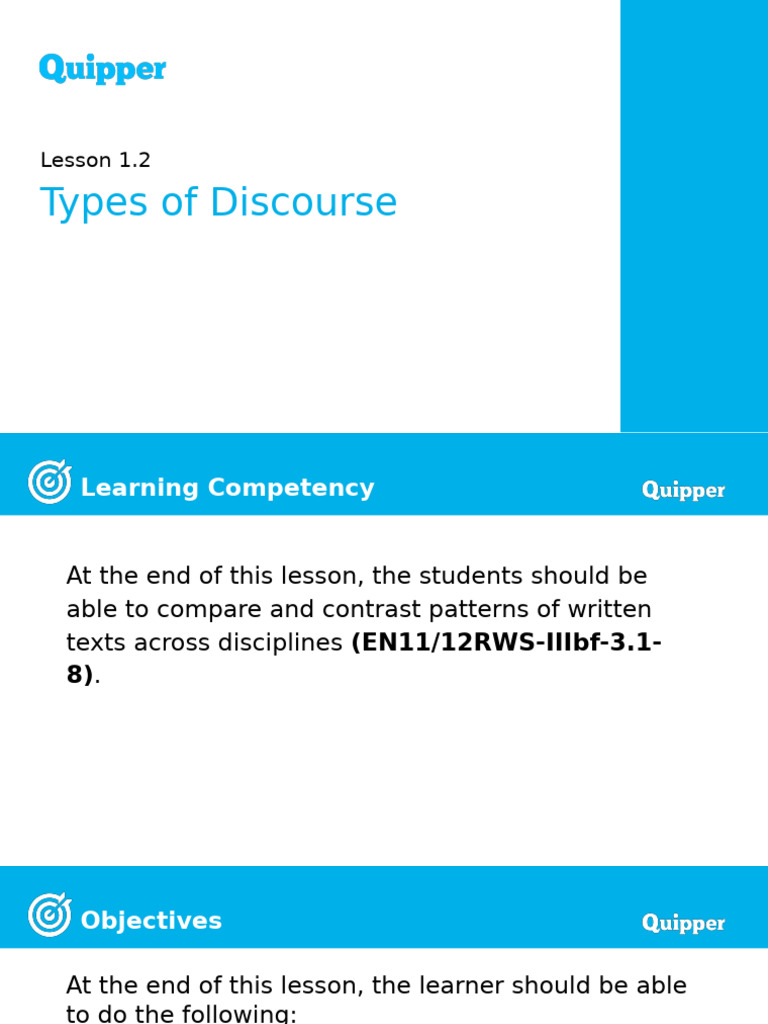 ME EngRW 11 Q3 0102 PS Types of Discourse | PDF | Learning | Cognition