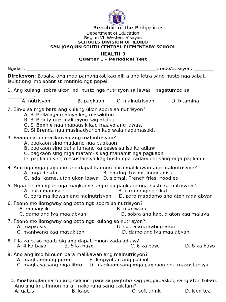 1st Periodical Test HEALTH | PDF