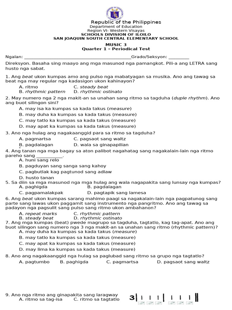 1st Periodical Test MUSIC | PDF