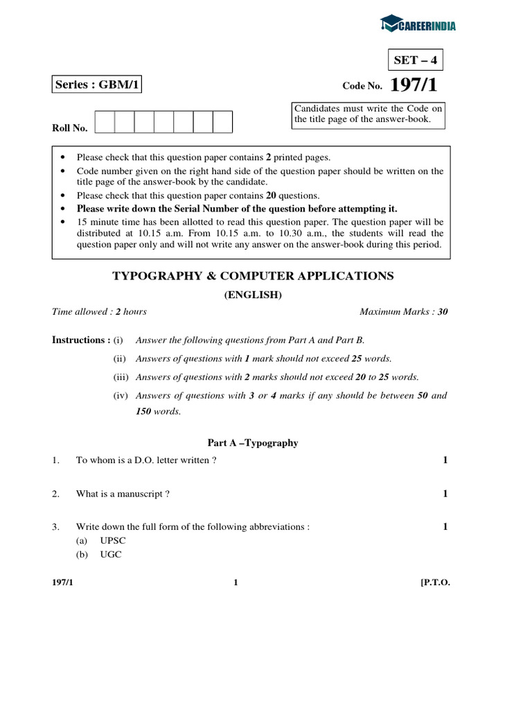Typography and Computer Applications Exam | PDF | Microsoft Excel ...