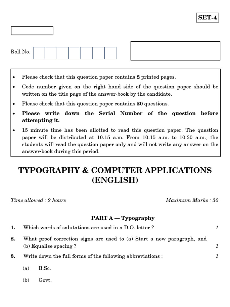 CBSE Class 12 197 Typography comp. English SET 4 Annual Question Paper ...