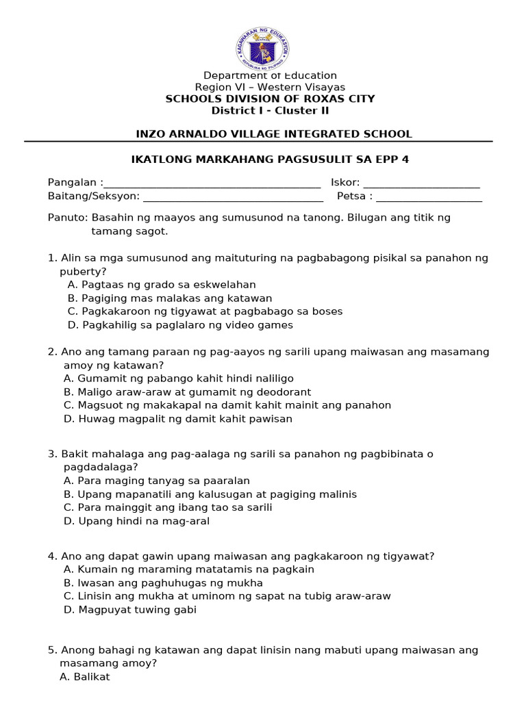 3rd Periodical Exam - EPP 4 | PDF