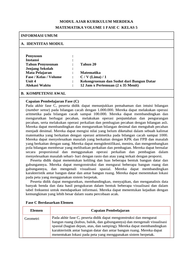 Modul Ajar MTK Volume 1 Bab 4 | PDF