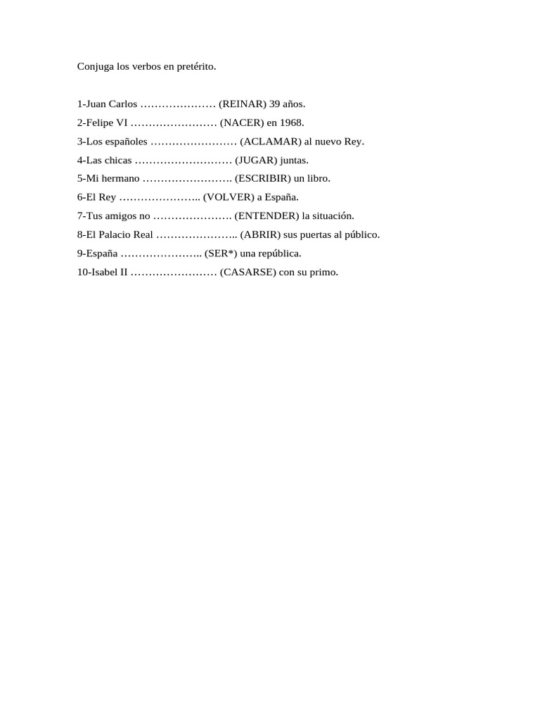 Ejercicios de Verbos en Pretérito | PDF