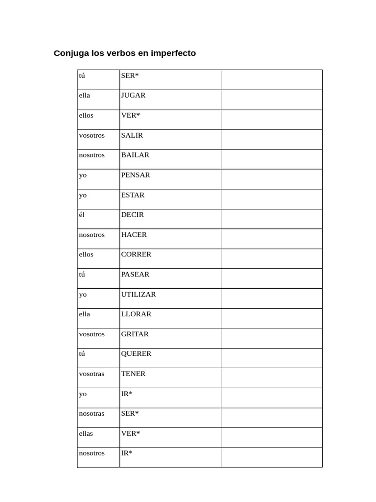 Conjuga Los Verbos en Imperfecto | PDF