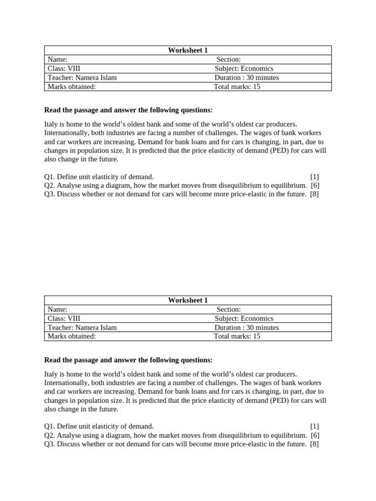 Economics Worksheet: Demand Analysis | PDF