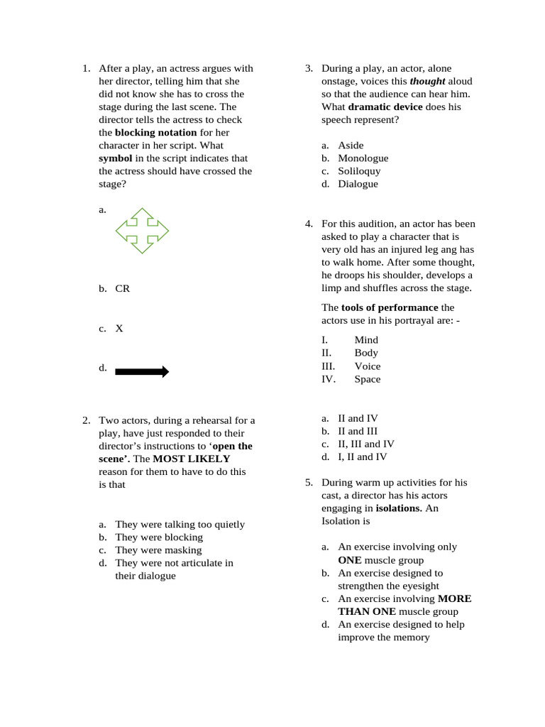 Theatre Terminology and Concepts Quiz | PDF | Monologue | Theatre