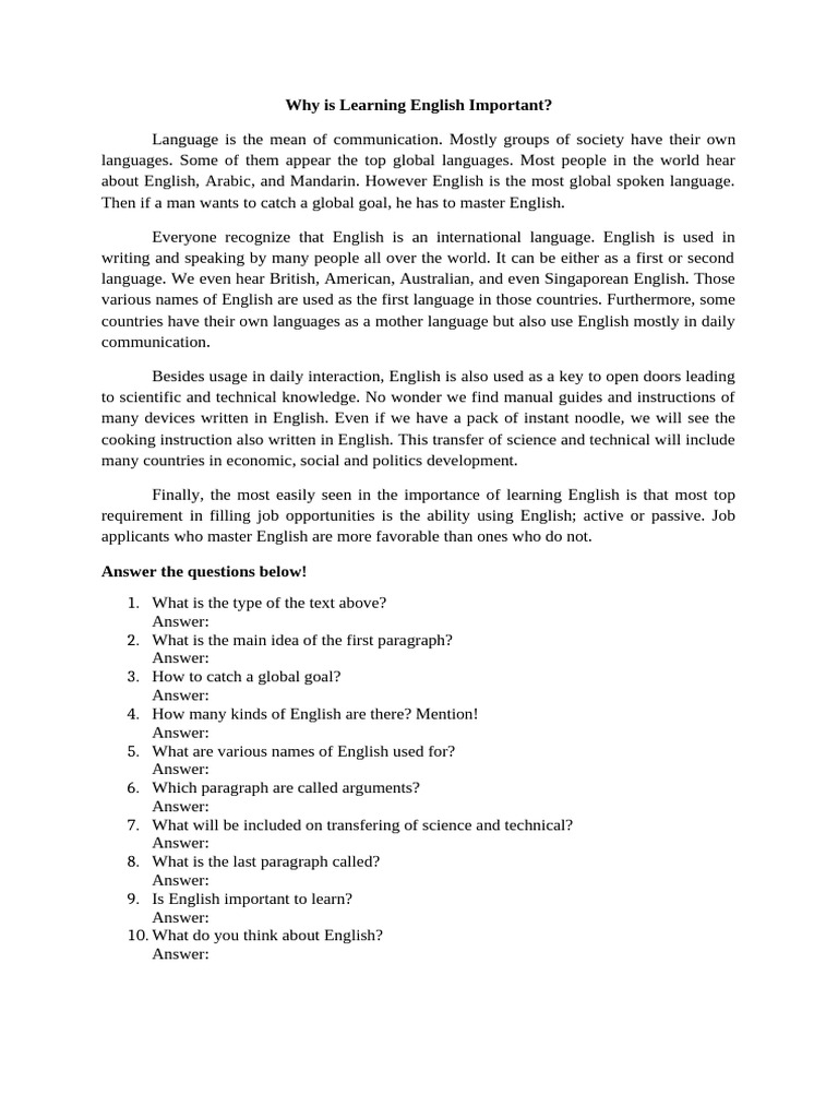 Importance of Learning English | PDF